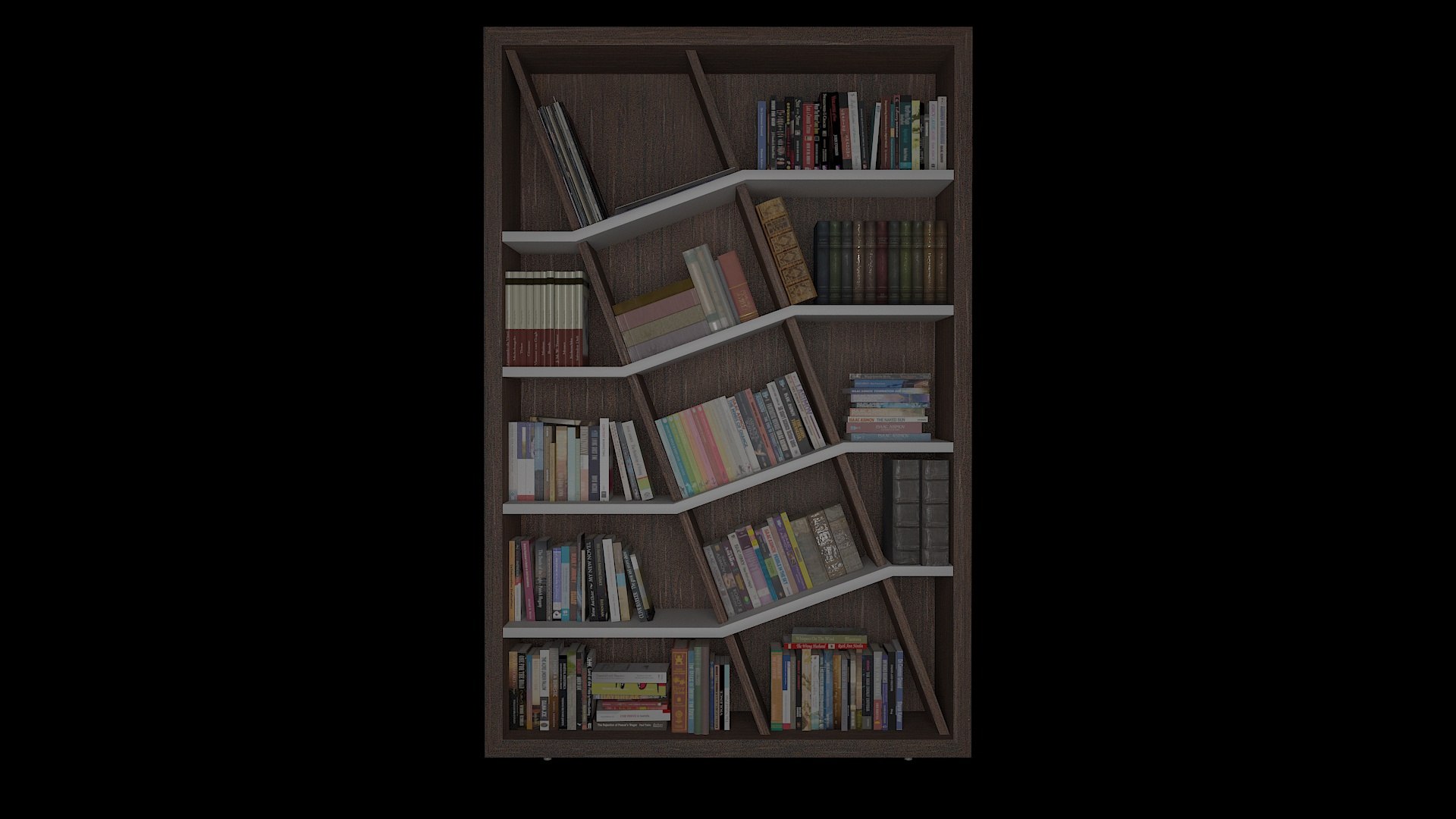 3D Bookshelf In Center Slanted With Books 2 Model - TurboSquid 1867545