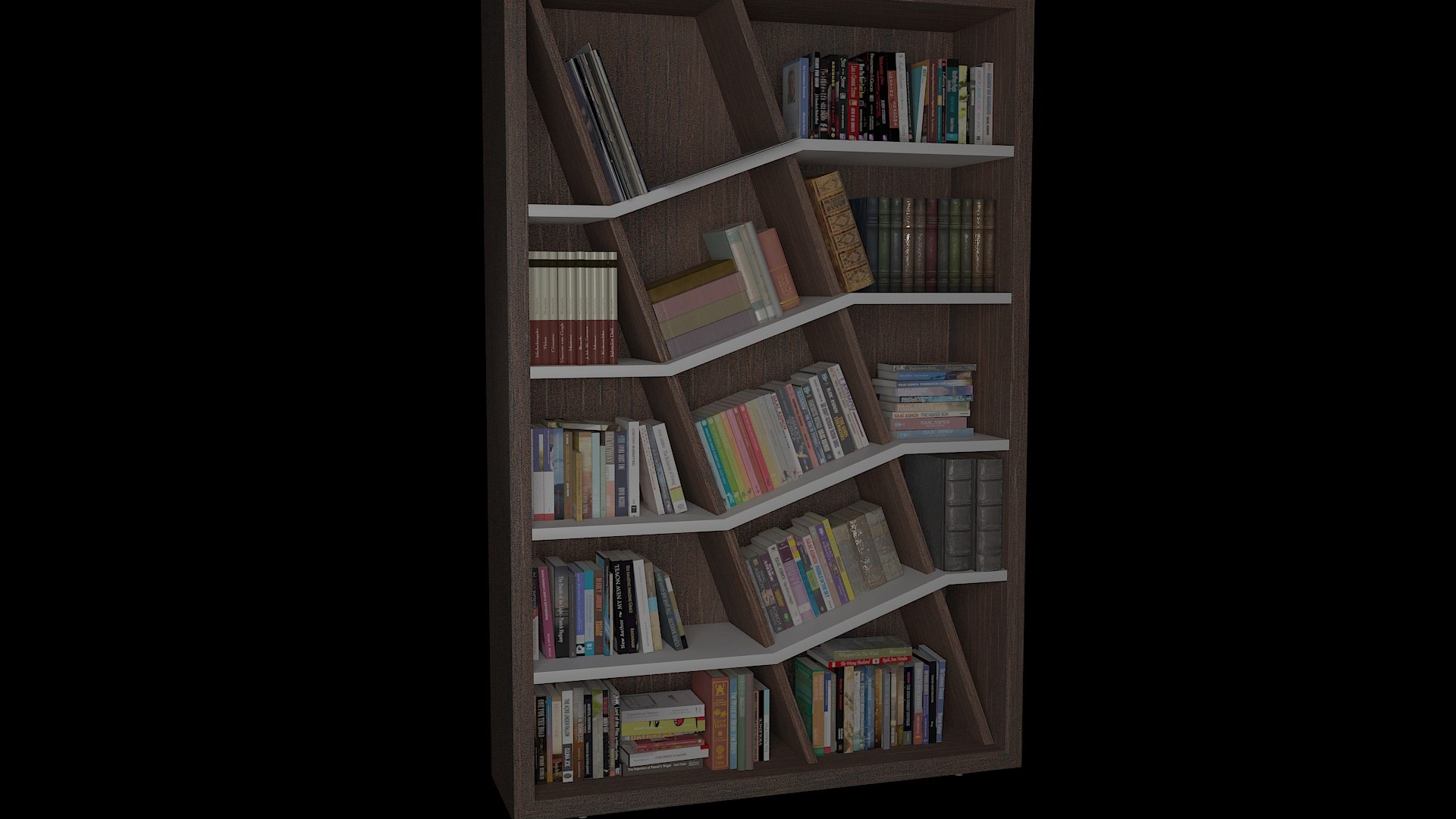 3D Bookshelf In Center Slanted With Books 2 Model - TurboSquid 1867545