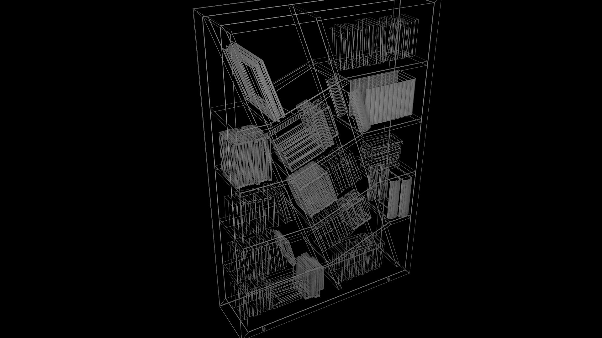 3D Bookshelf In Center Slanted With Books 2 Model - TurboSquid 1867545