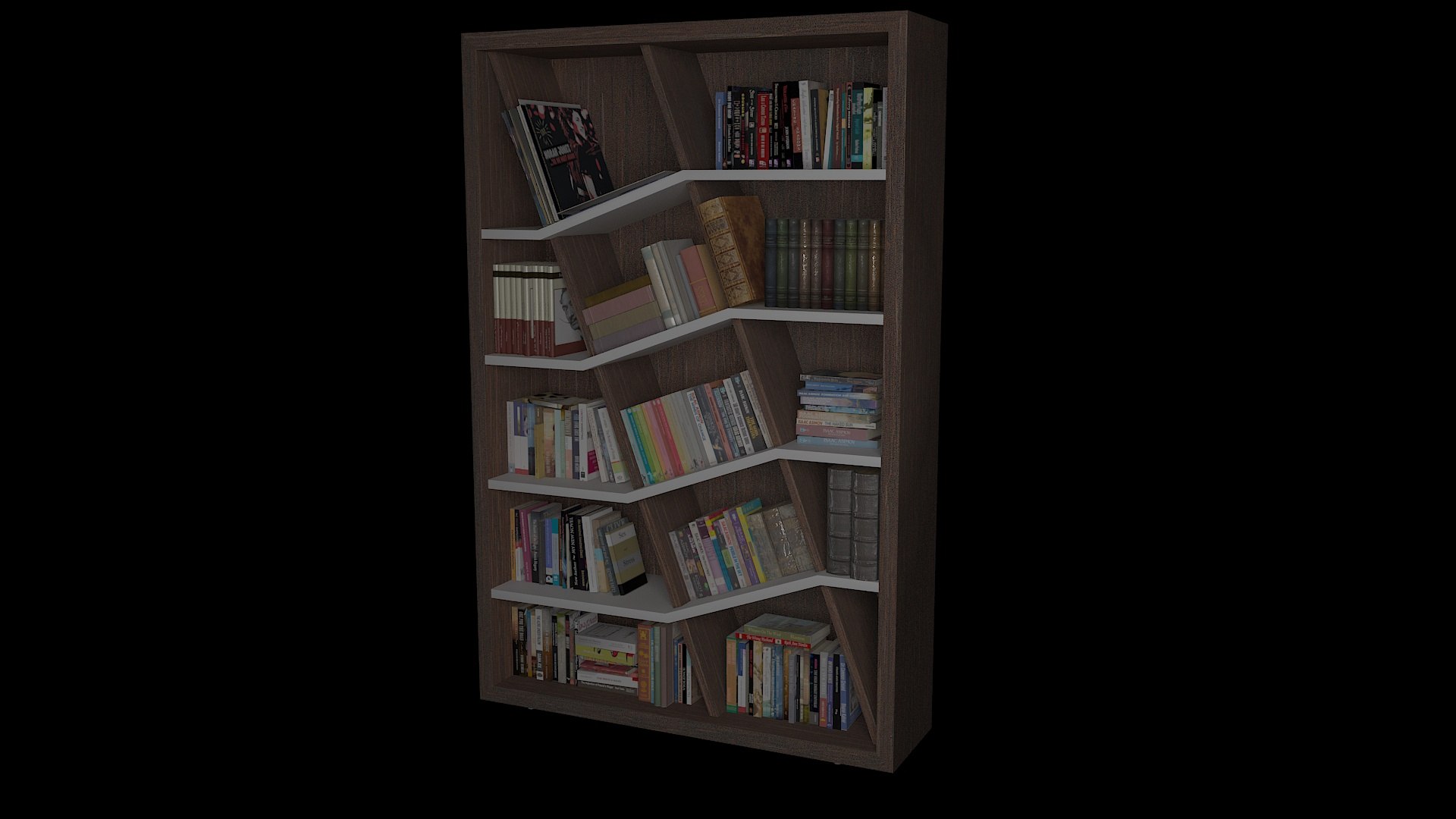 3D Bookshelf In Center Slanted With Books 2 Model - TurboSquid 1867545