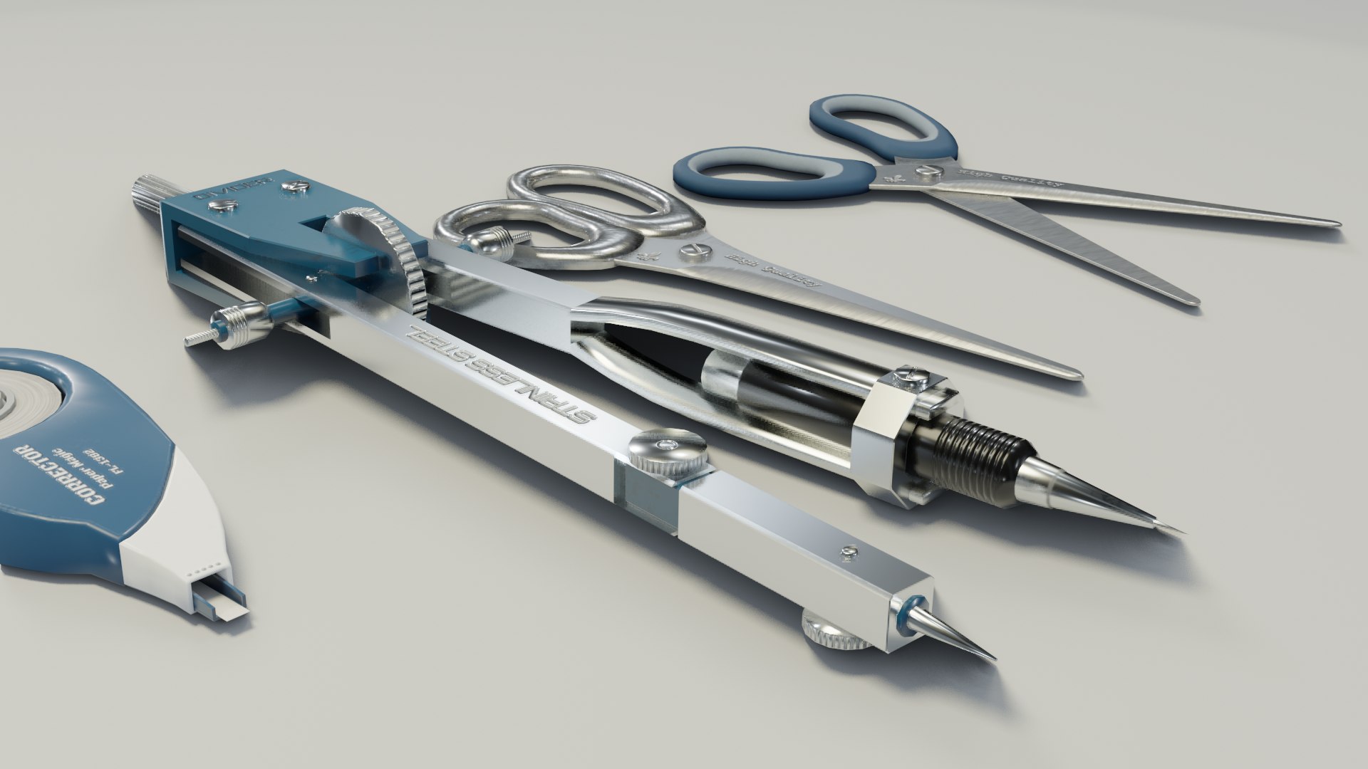 Scissors divider pen corrector 3D - TurboSquid 1492108