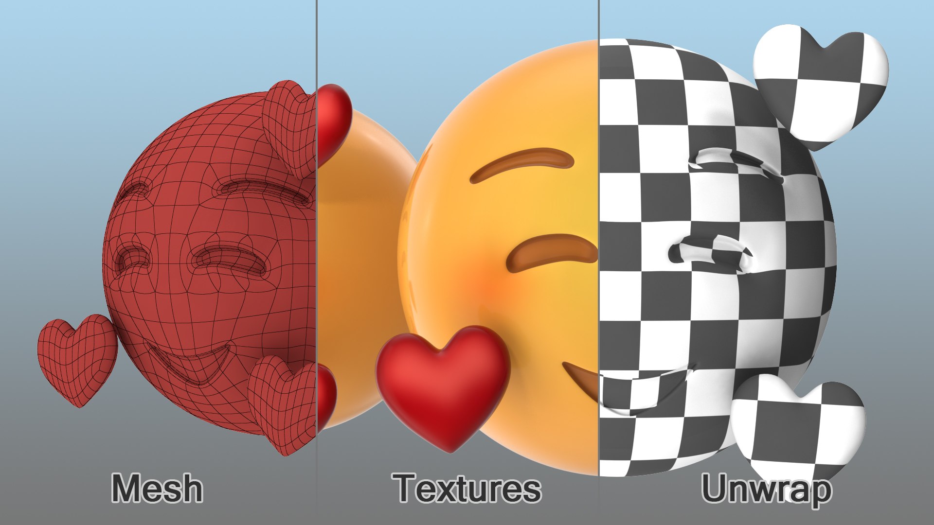 3D Smile Emoji Hearts - TurboSquid 1534685