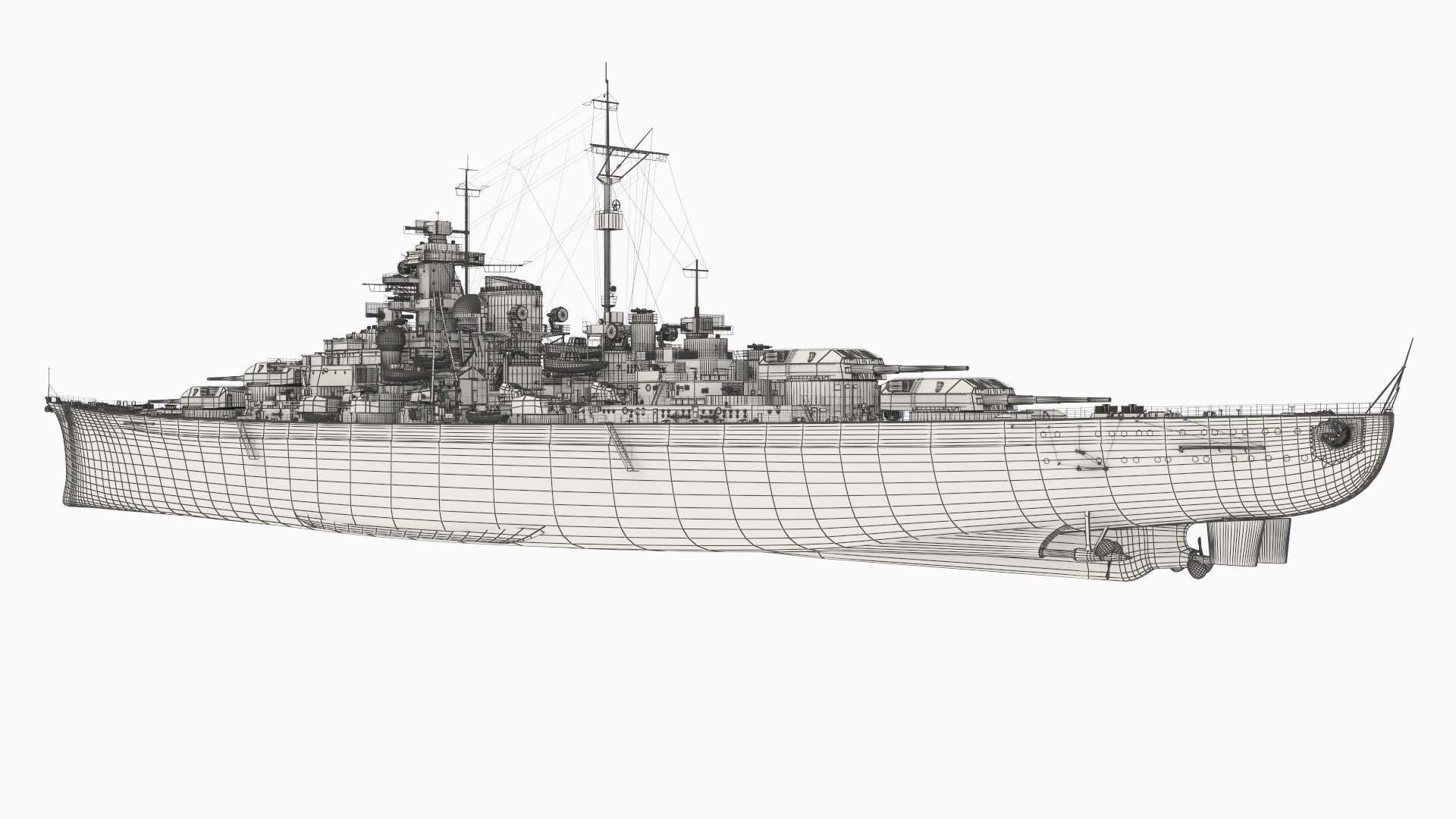 3D Model Bismarck Battleship With Atlantic Deception Pattern 1941 Gray ...
