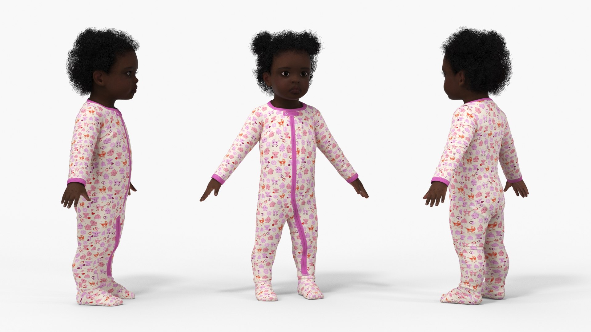 3D Black Baby Girl Wearing Full Bodysuit A-Pose - TurboSquid 2342662