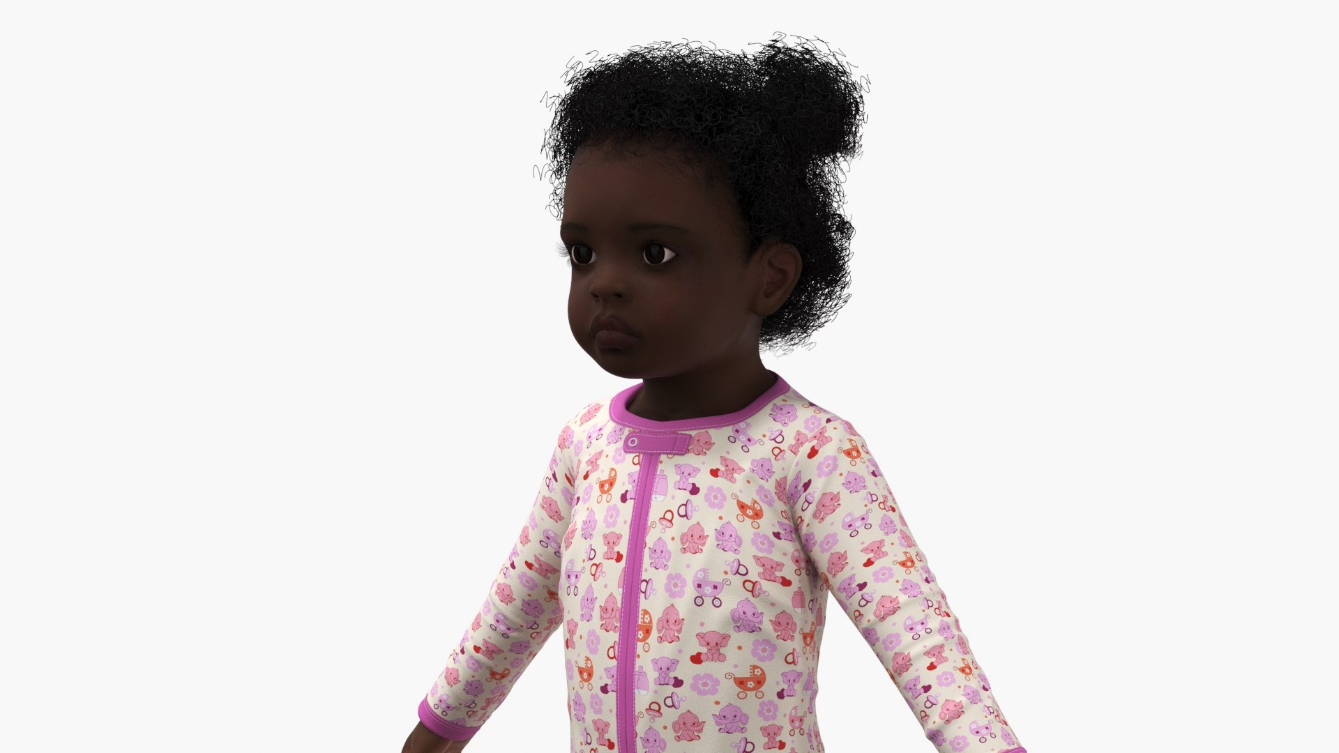 3D Black Baby Girl Wearing Full Bodysuit A-Pose - TurboSquid 2342662