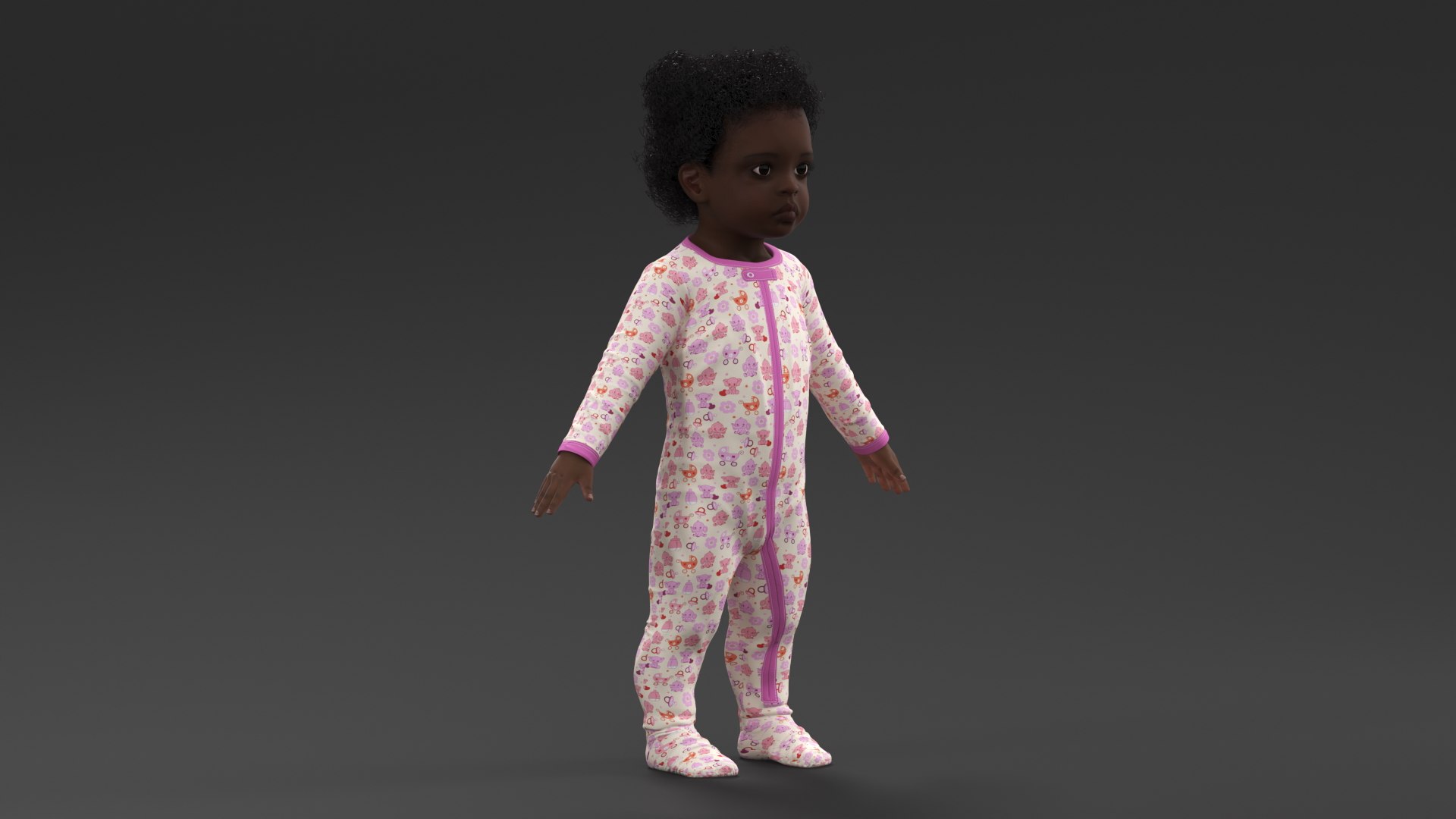 3D Black Baby Girl Wearing Full Bodysuit A-Pose - TurboSquid 2342662