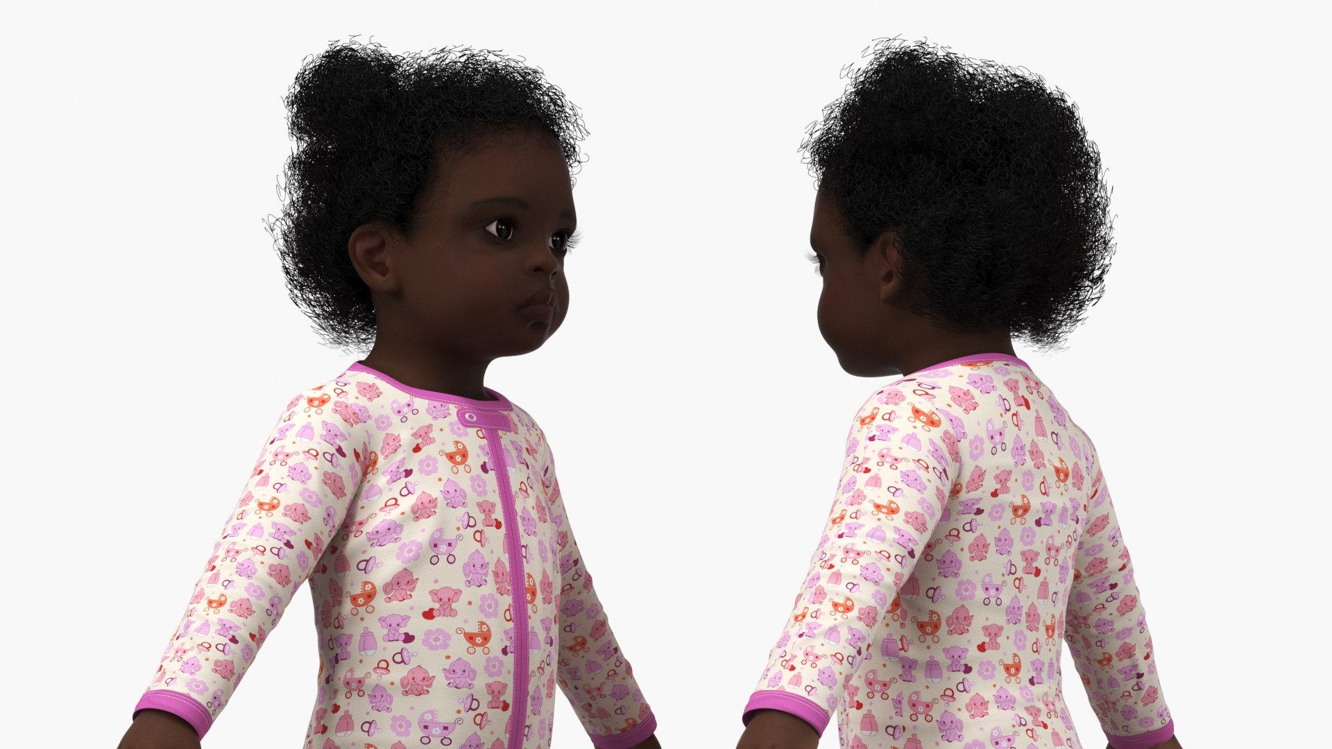 3D Black Baby Girl Wearing Full Bodysuit A-Pose - TurboSquid 2342662