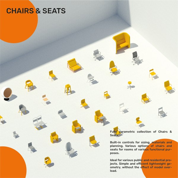 Chairs Seats - Pack of revit families 3D 모델 - TurboSquid 1916526