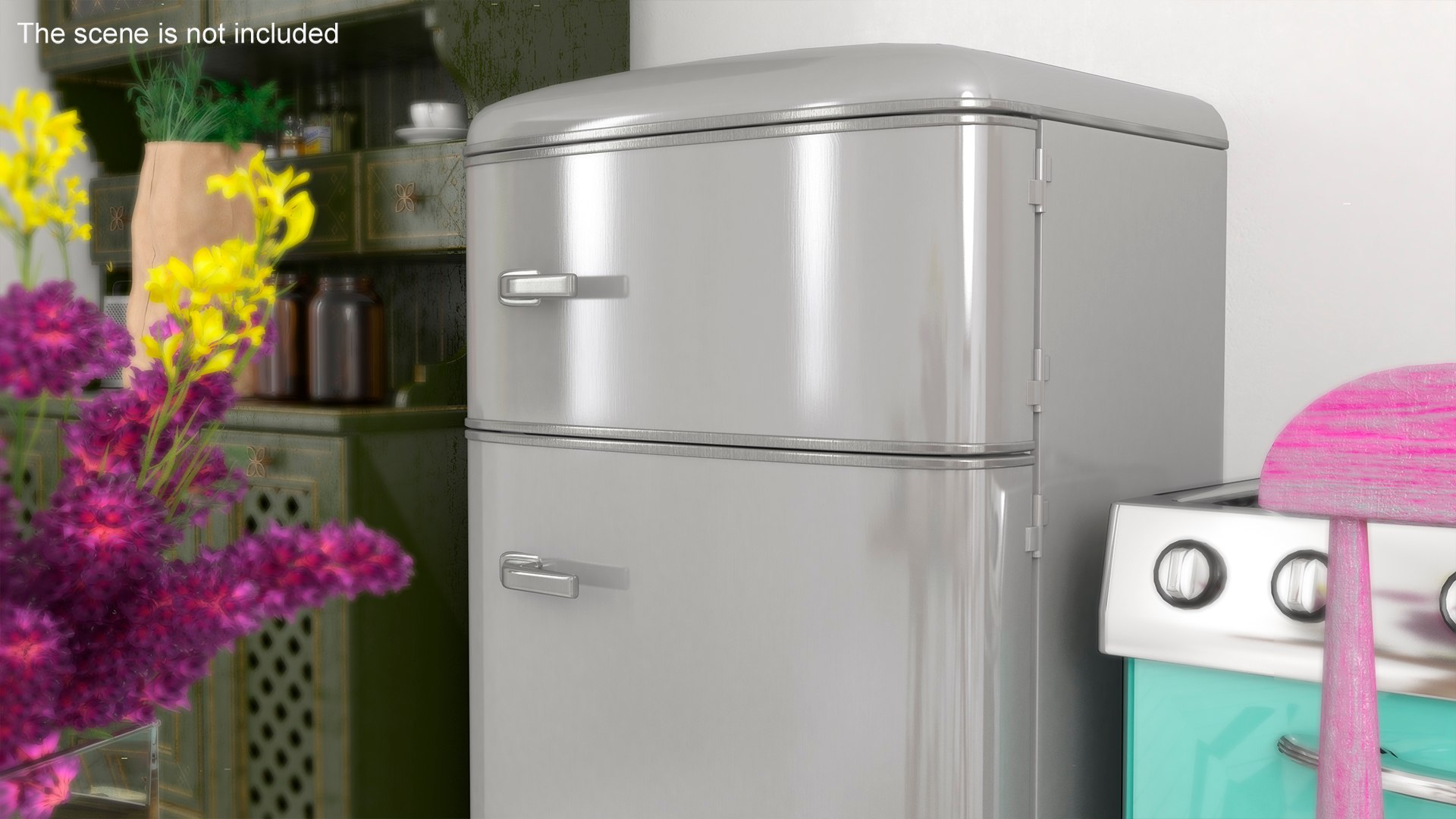 3D Aluminium Retro Fridge With Top Freezer - TurboSquid 2151687