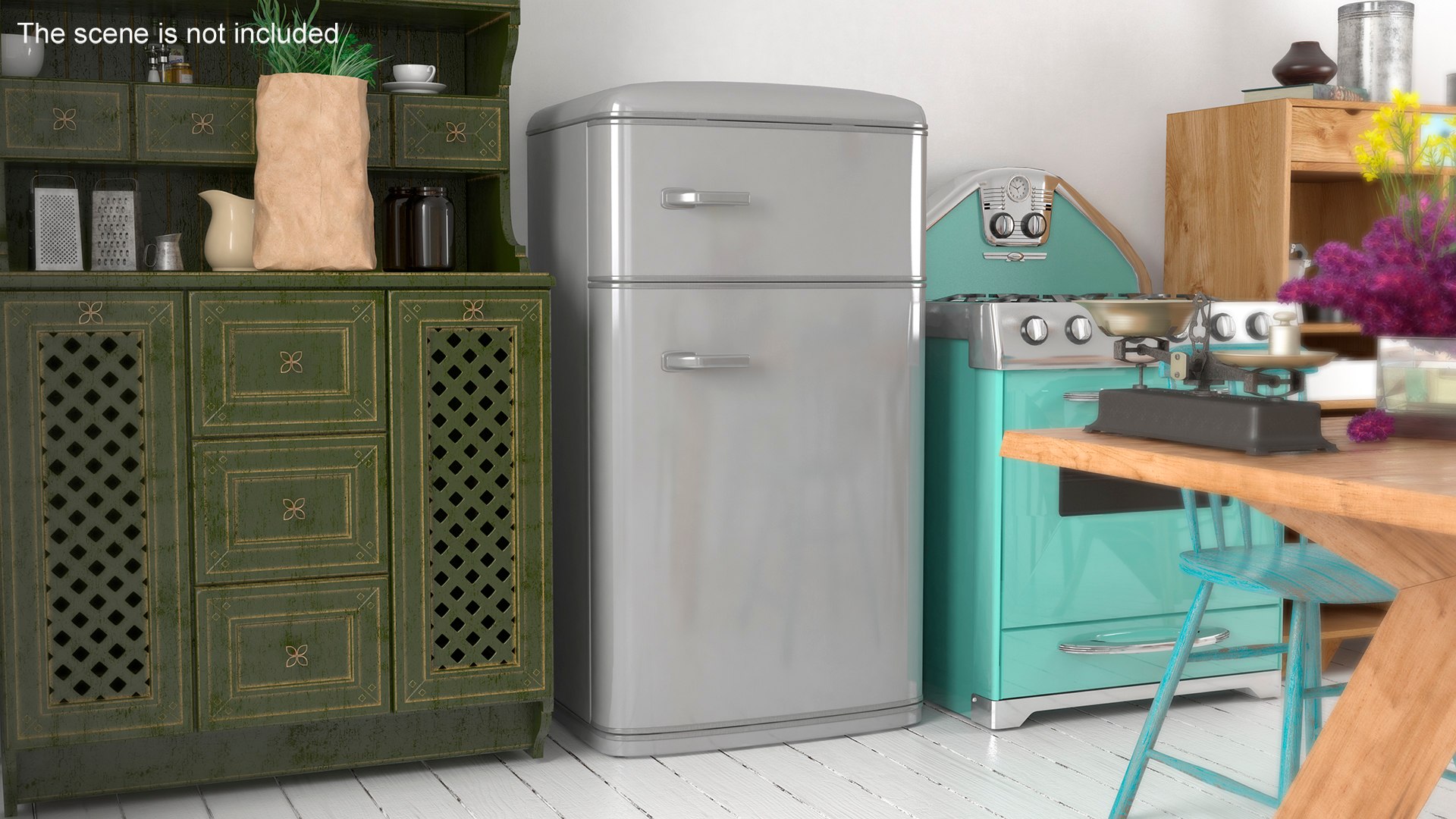 3D Aluminium Retro Fridge With Top Freezer - TurboSquid 2151687