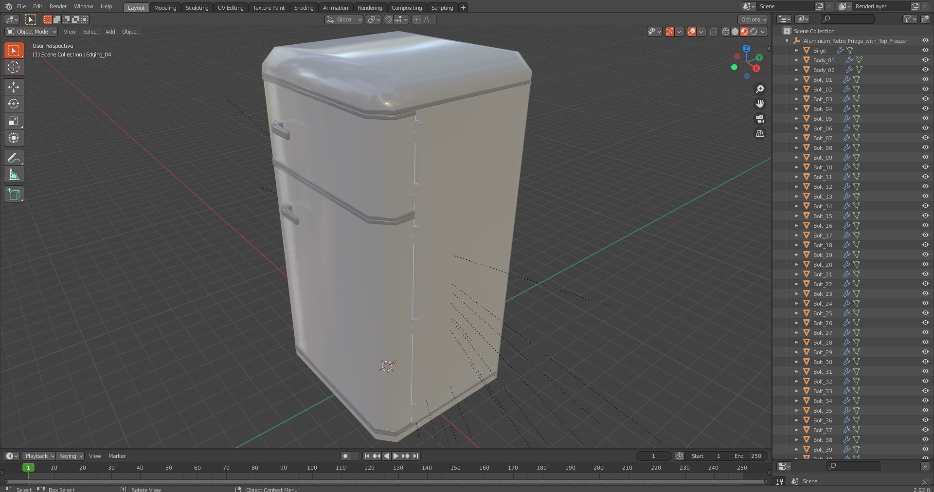 3D Aluminium Retro Fridge With Top Freezer - TurboSquid 2151687