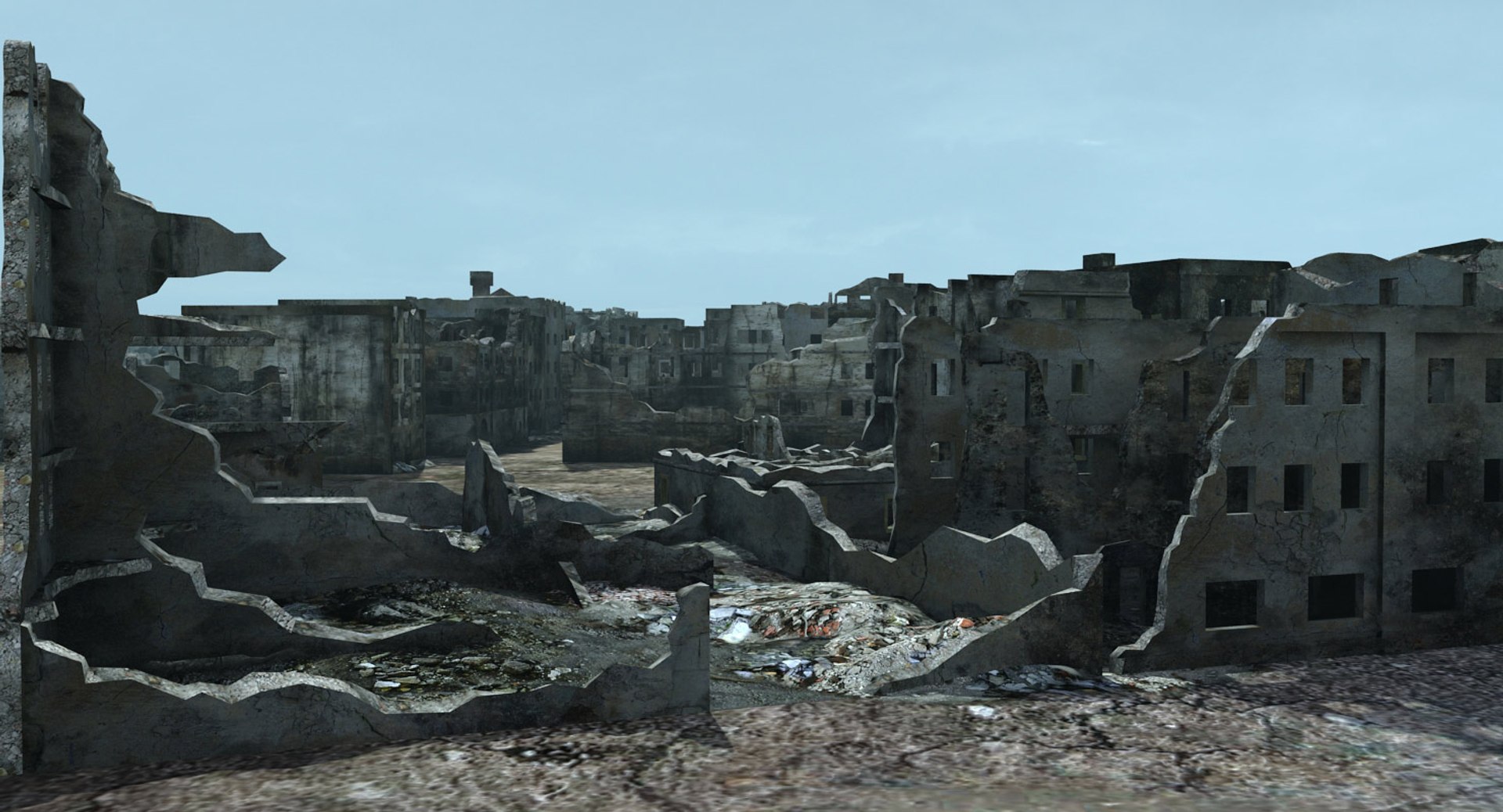 ruined city ww2 warsaw 3d model