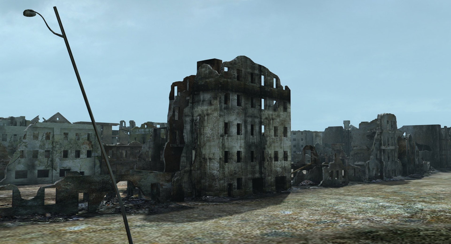 ruined city ww2 warsaw 3d model