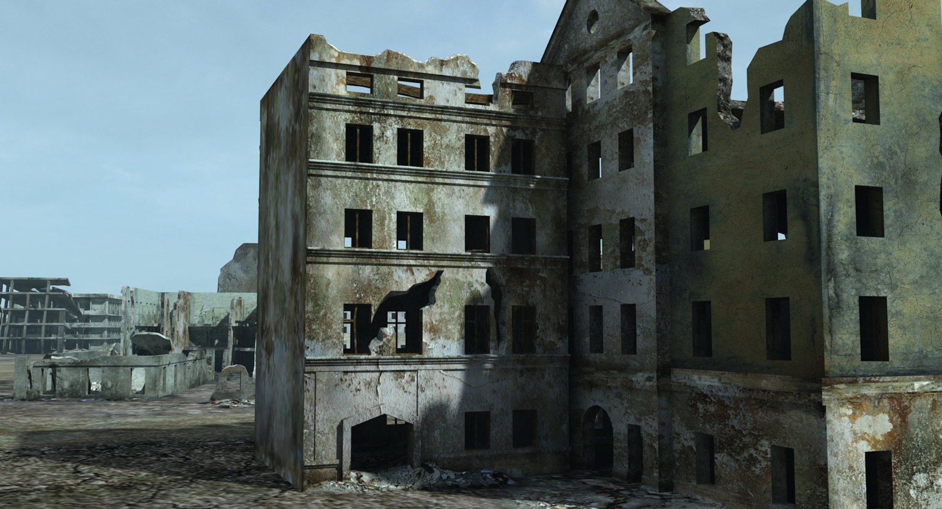ruined city ww2 warsaw 3d model
