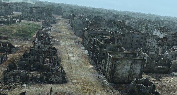 ruined city ww2 warsaw 3d model