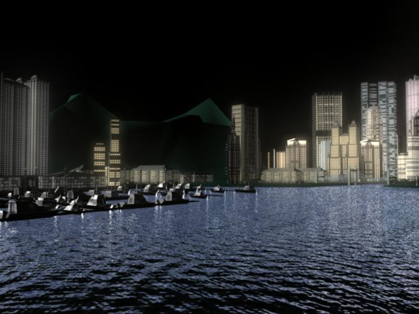 3d Model Resort Island Skyscrapers