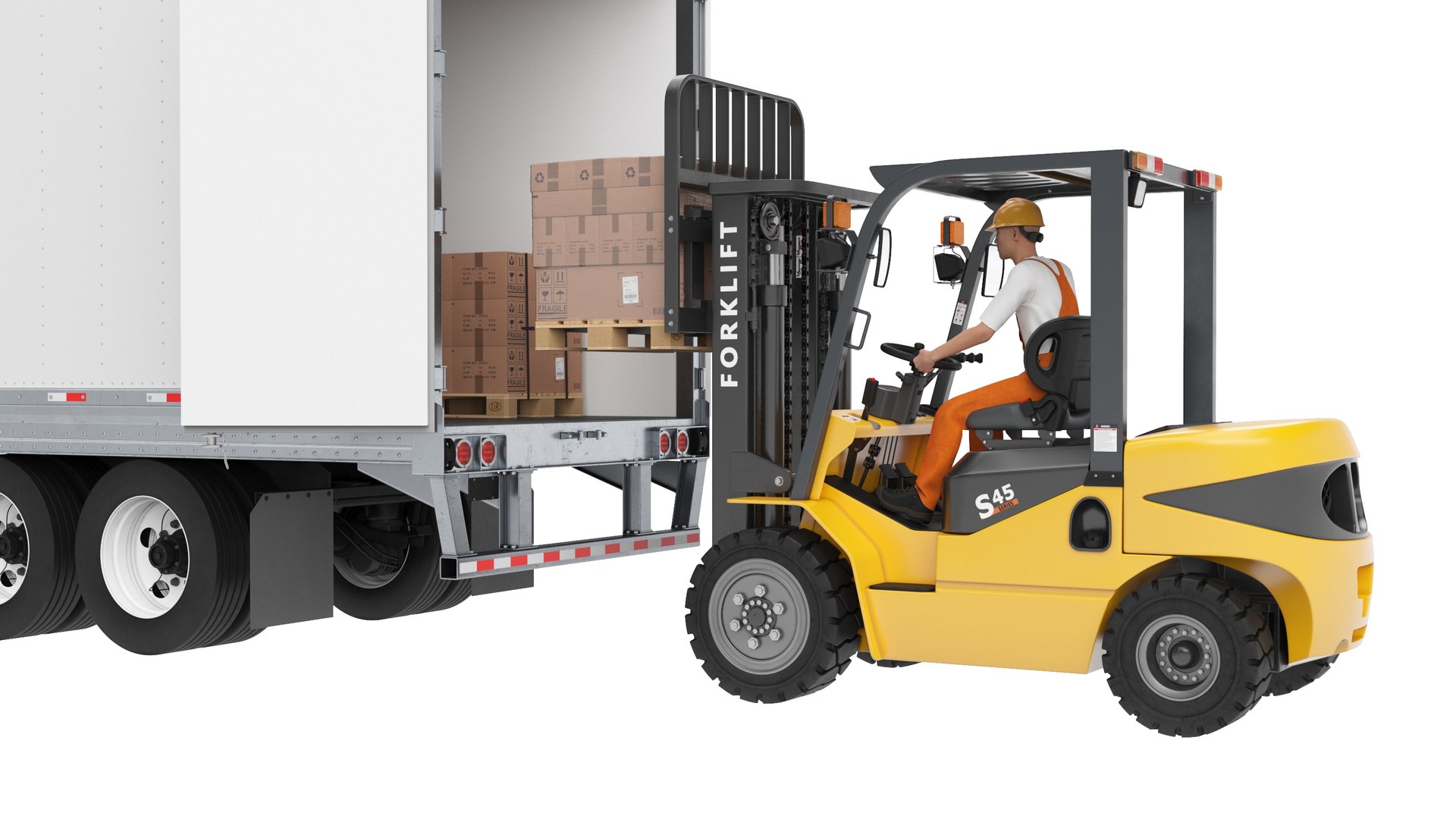 Forklift Loading Semi Truck 3D Model - TurboSquid 2020506
