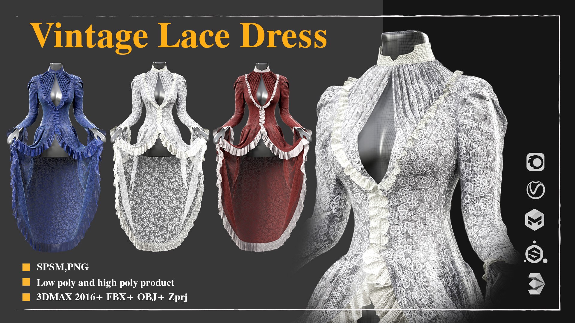 3D Model Vintage Lace Dress - TurboSquid 1906730