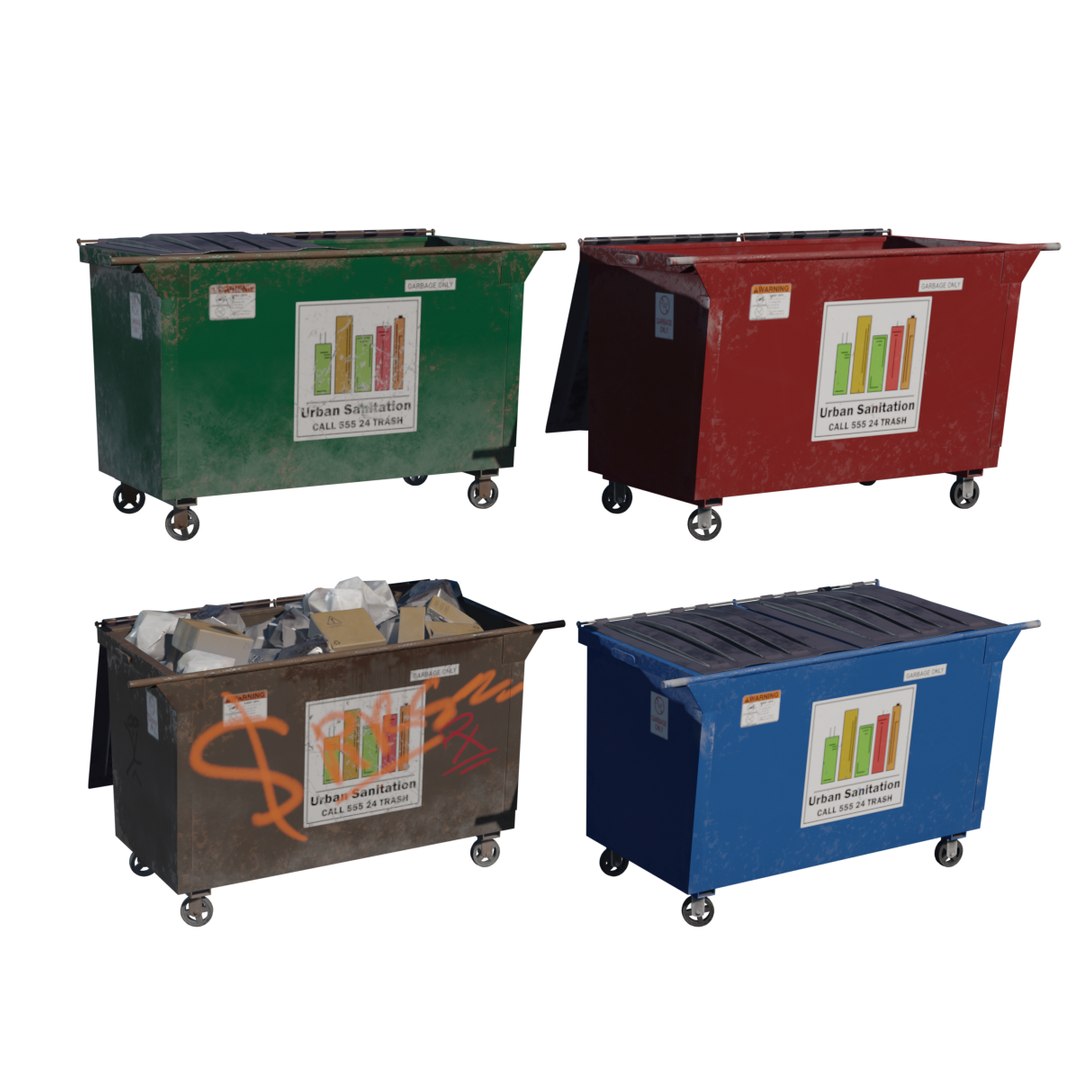 3D Model American Alley Dumpster Set - TurboSquid 2312948