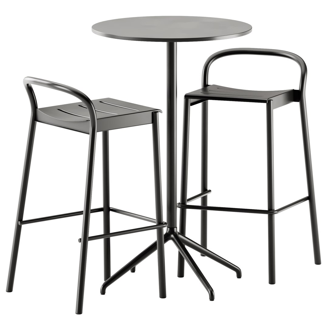 3D Muuto Cafe Bar Table Round and Linear Steel Bar and Counter Stool ...