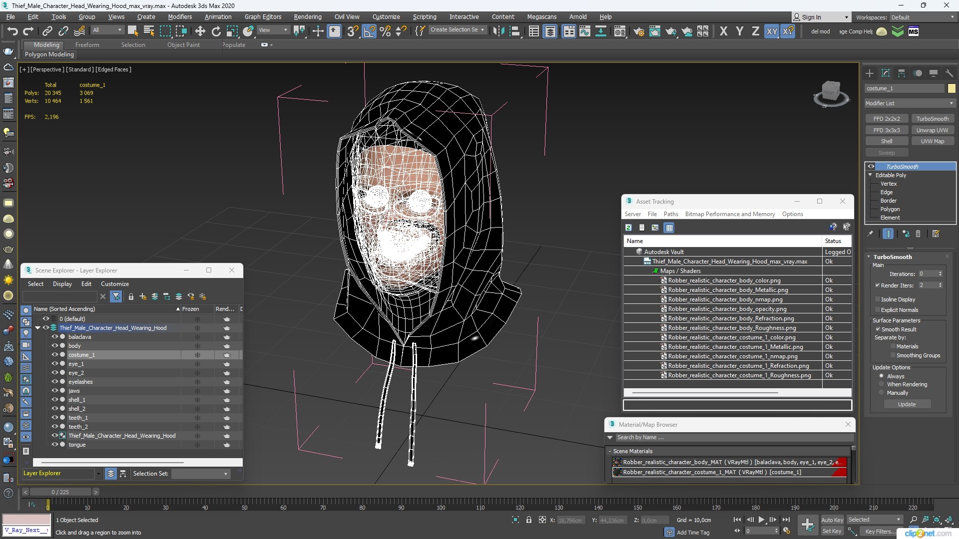 Thief Male Character Head Wearing Hood Model - TurboSquid 2328271