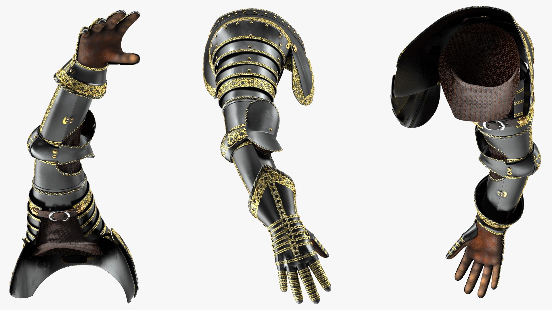 Medieval Knight Black Gold Arm Armor model - TurboSquid 1832668