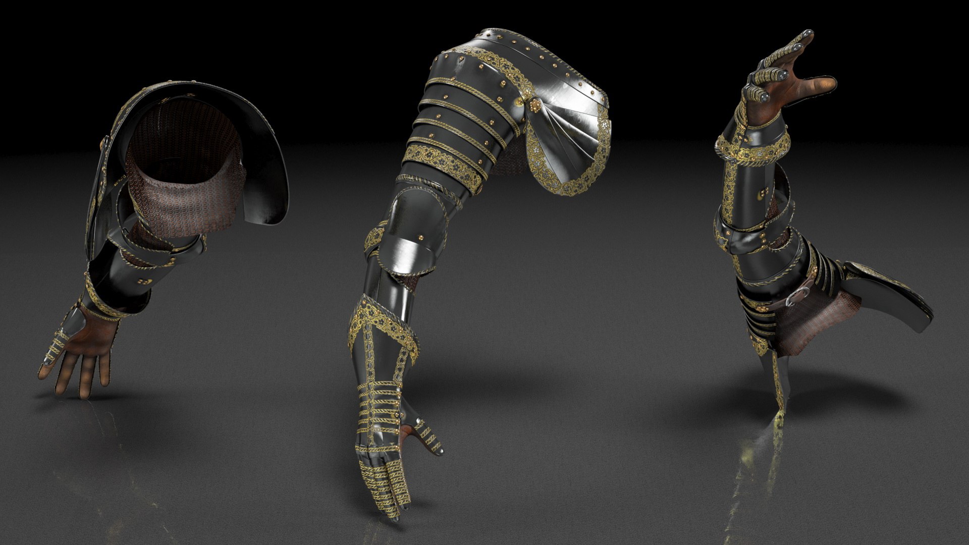 Medieval Knight Black Gold Arm Armor model - TurboSquid 1832668