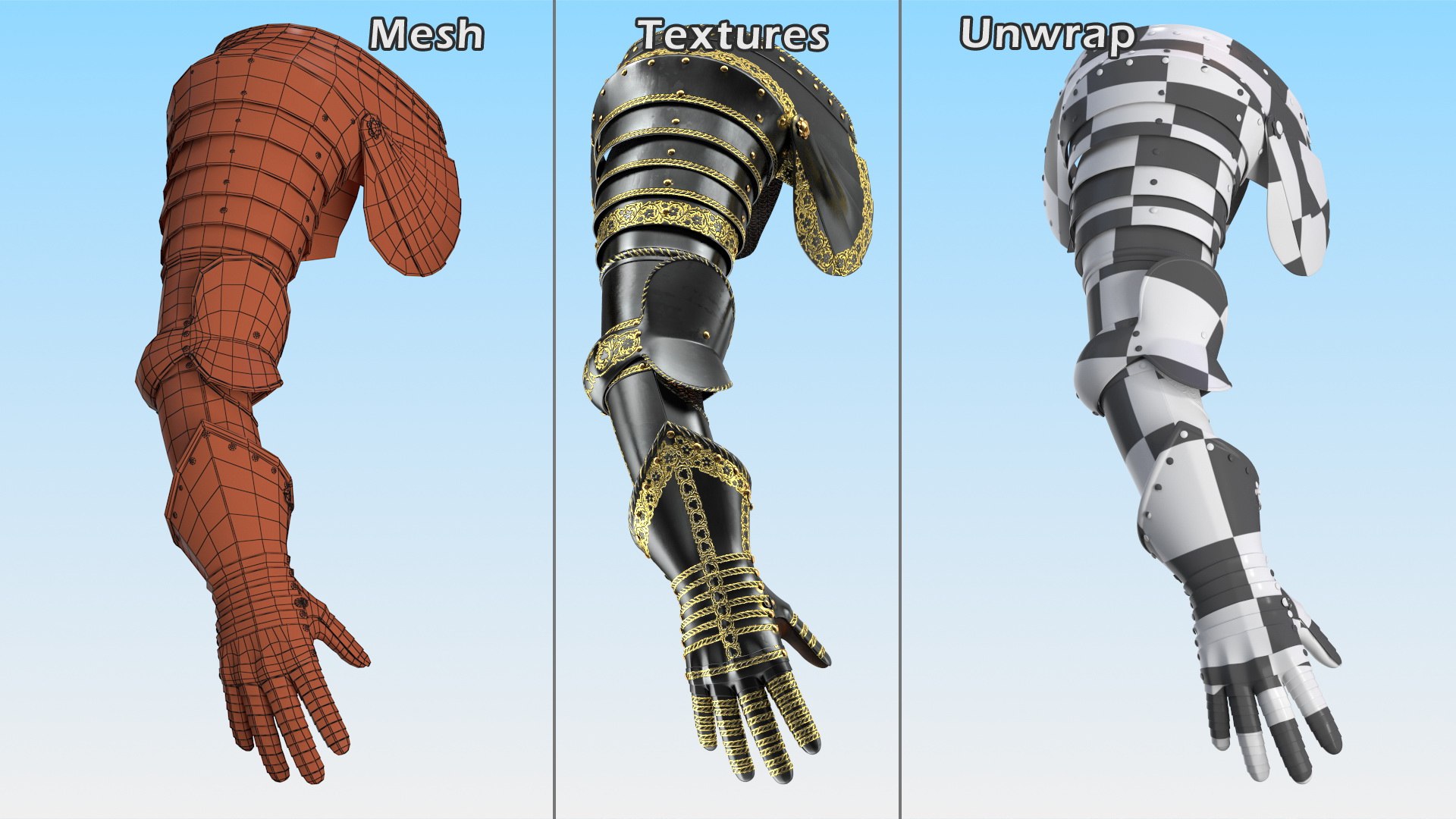 Medieval Knight Black Gold Arm Armor model - TurboSquid 1832668