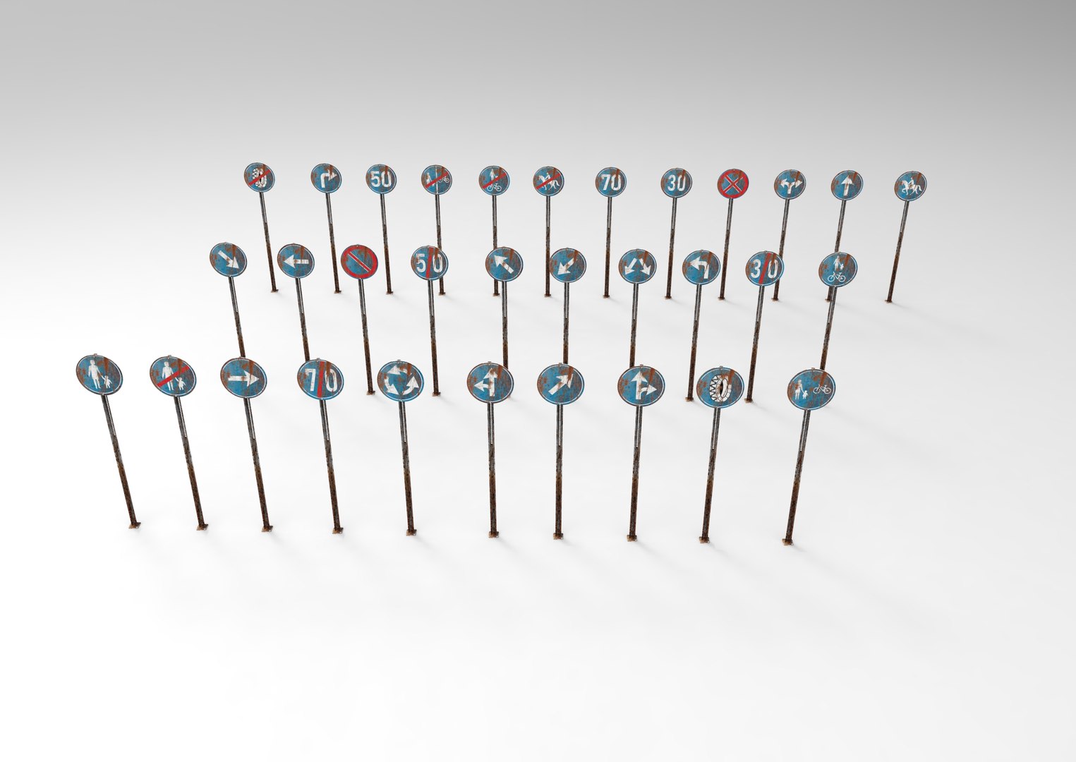 Traffic Signs Blue 32 Pieces Rust 3D Model - TurboSquid 1733507