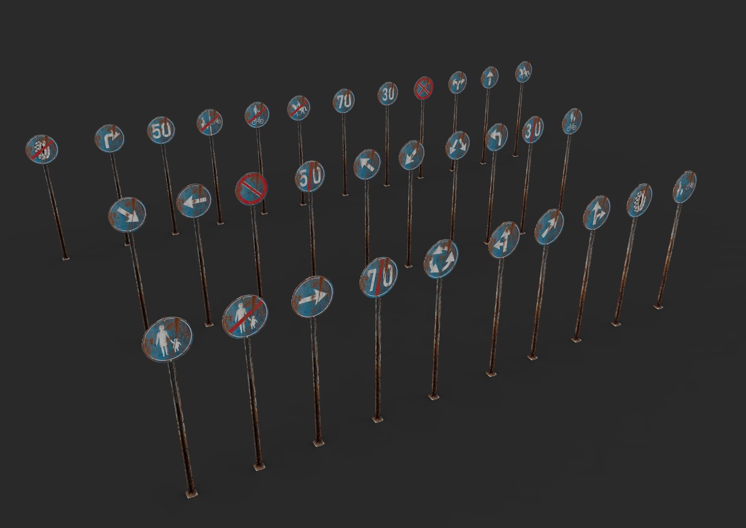 Traffic Signs Blue 32 Pieces Rust 3D Model - TurboSquid 1733507