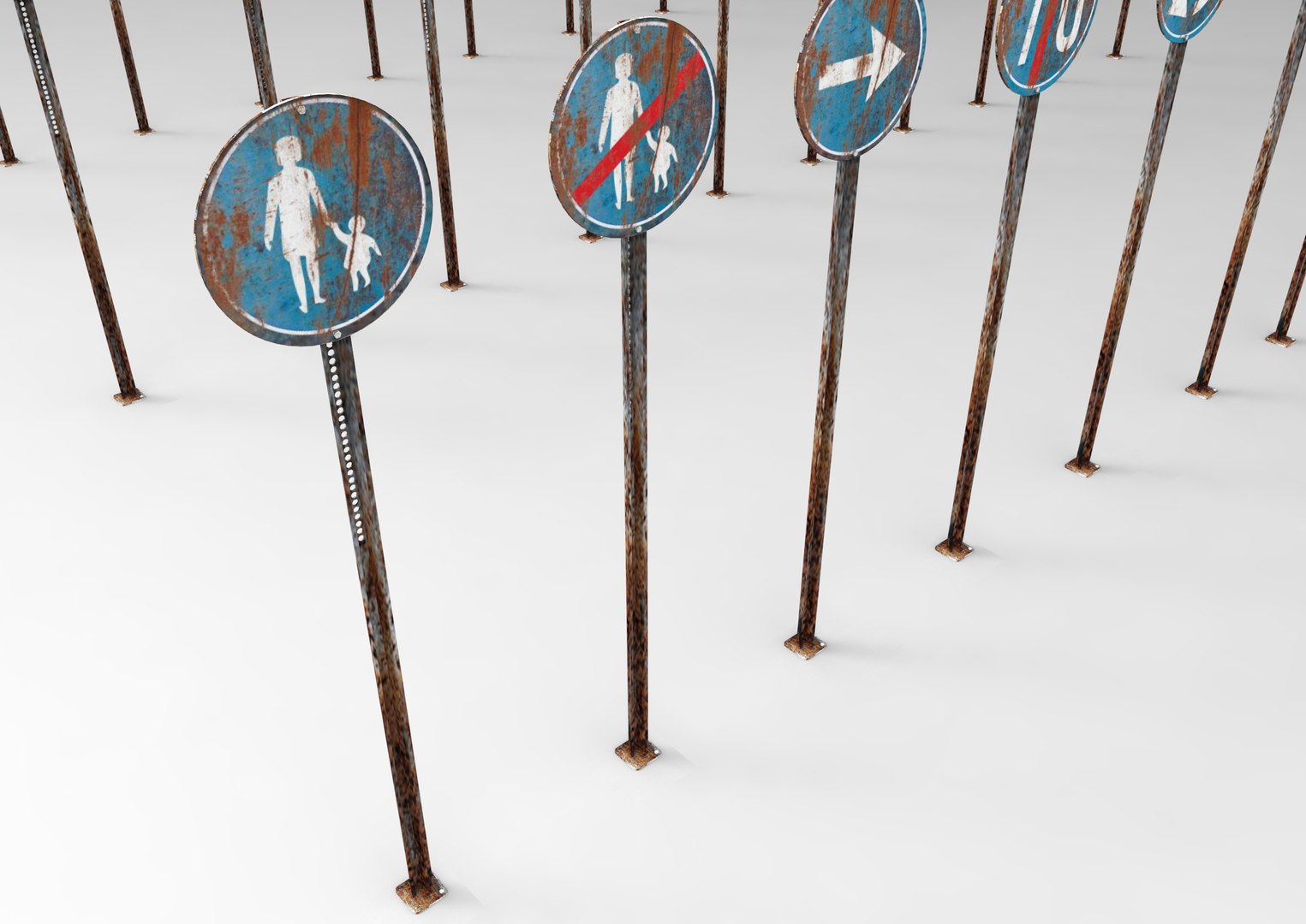 Traffic Signs Blue 32 Pieces Rust 3D Model - TurboSquid 1733507