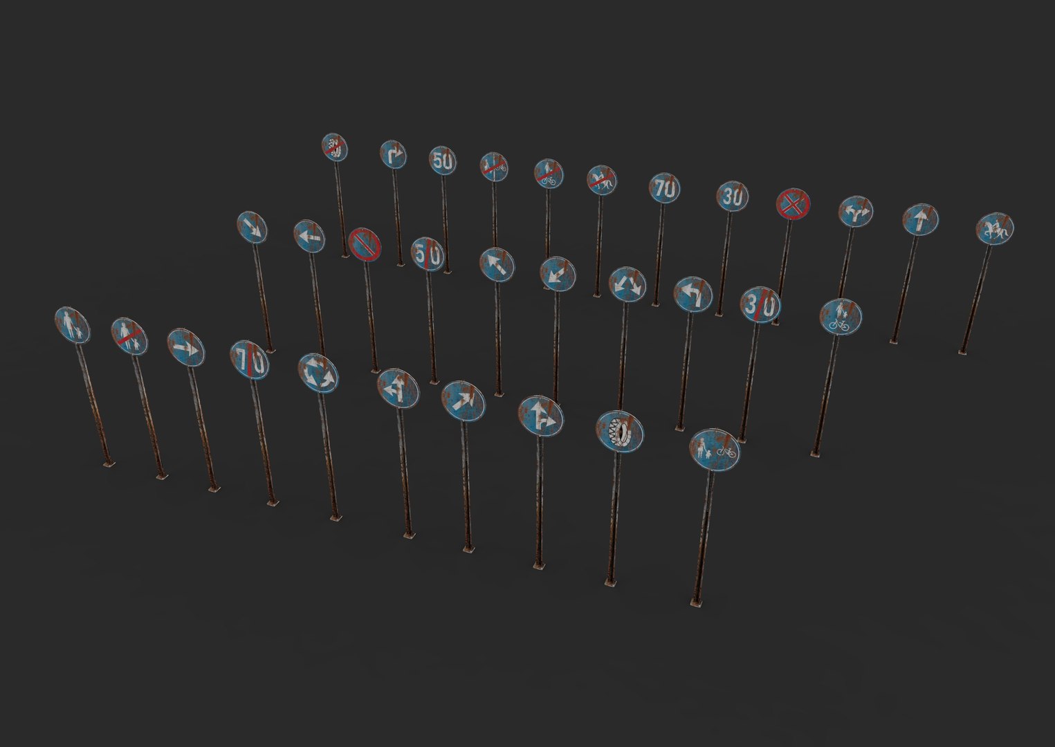 Traffic Signs Blue 32 Pieces Rust 3D Model - TurboSquid 1733507