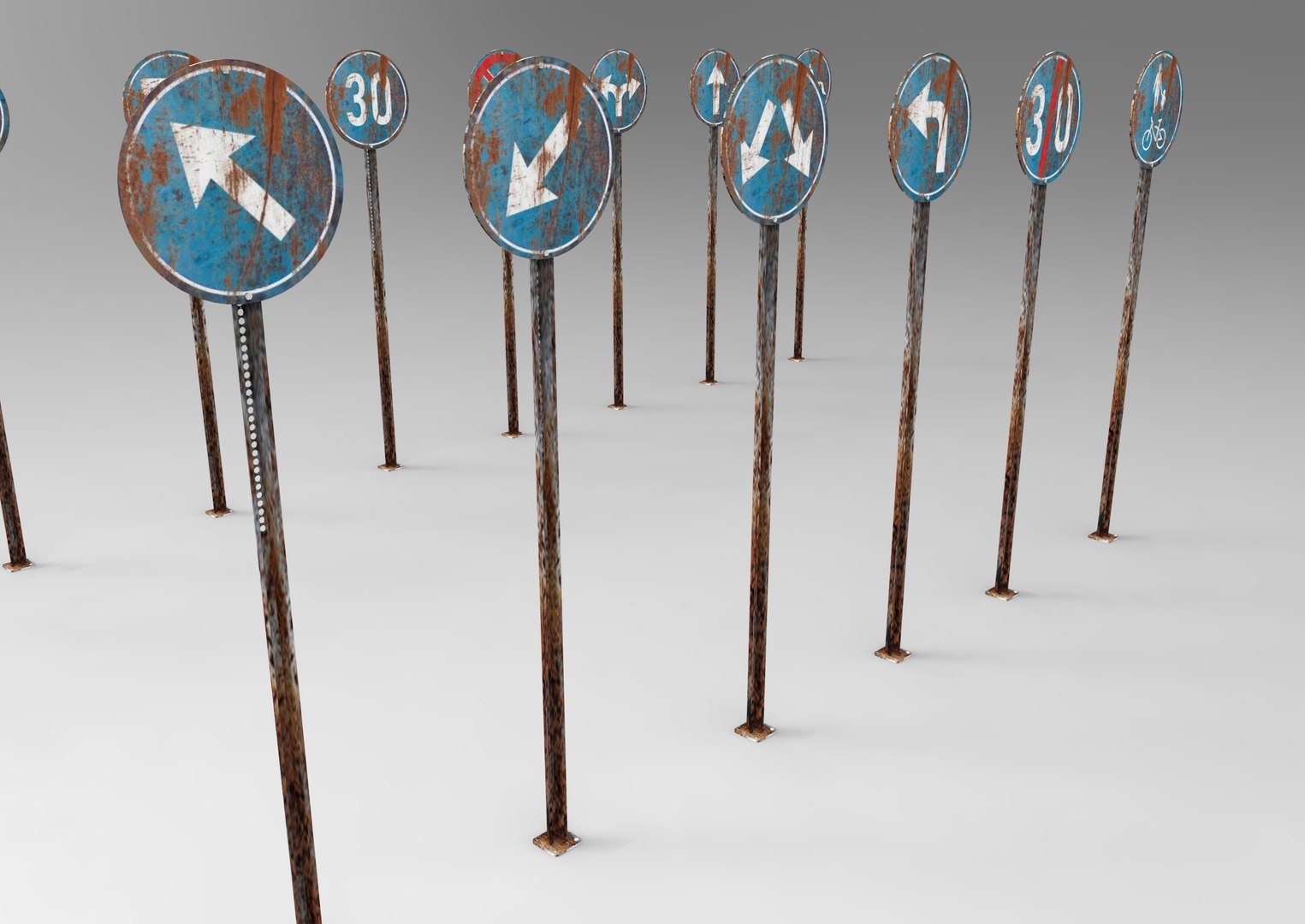 Traffic Signs Blue 32 Pieces Rust 3D Model - TurboSquid 1733507