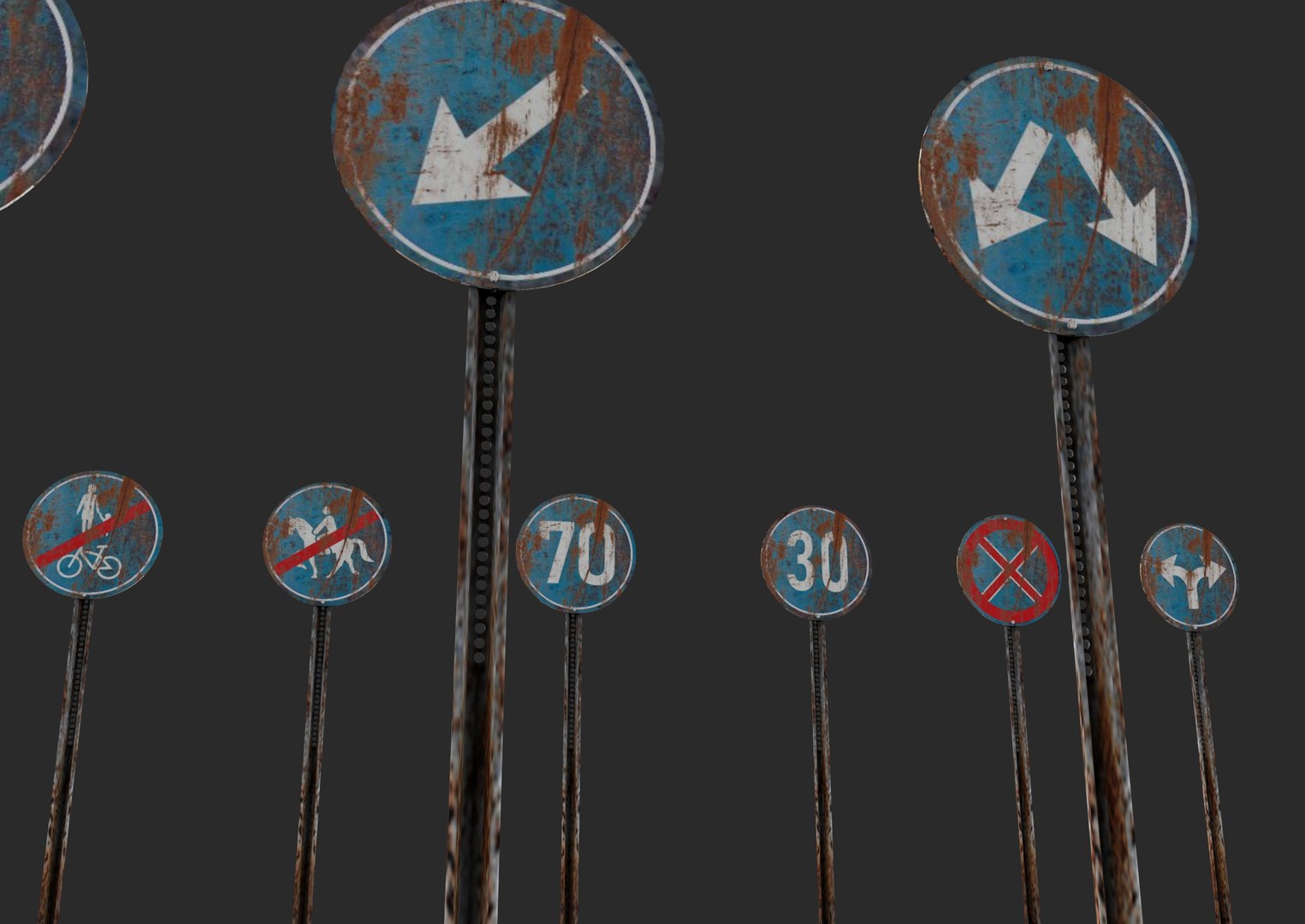 Traffic Signs Blue 32 Pieces Rust 3D Model - TurboSquid 1733507