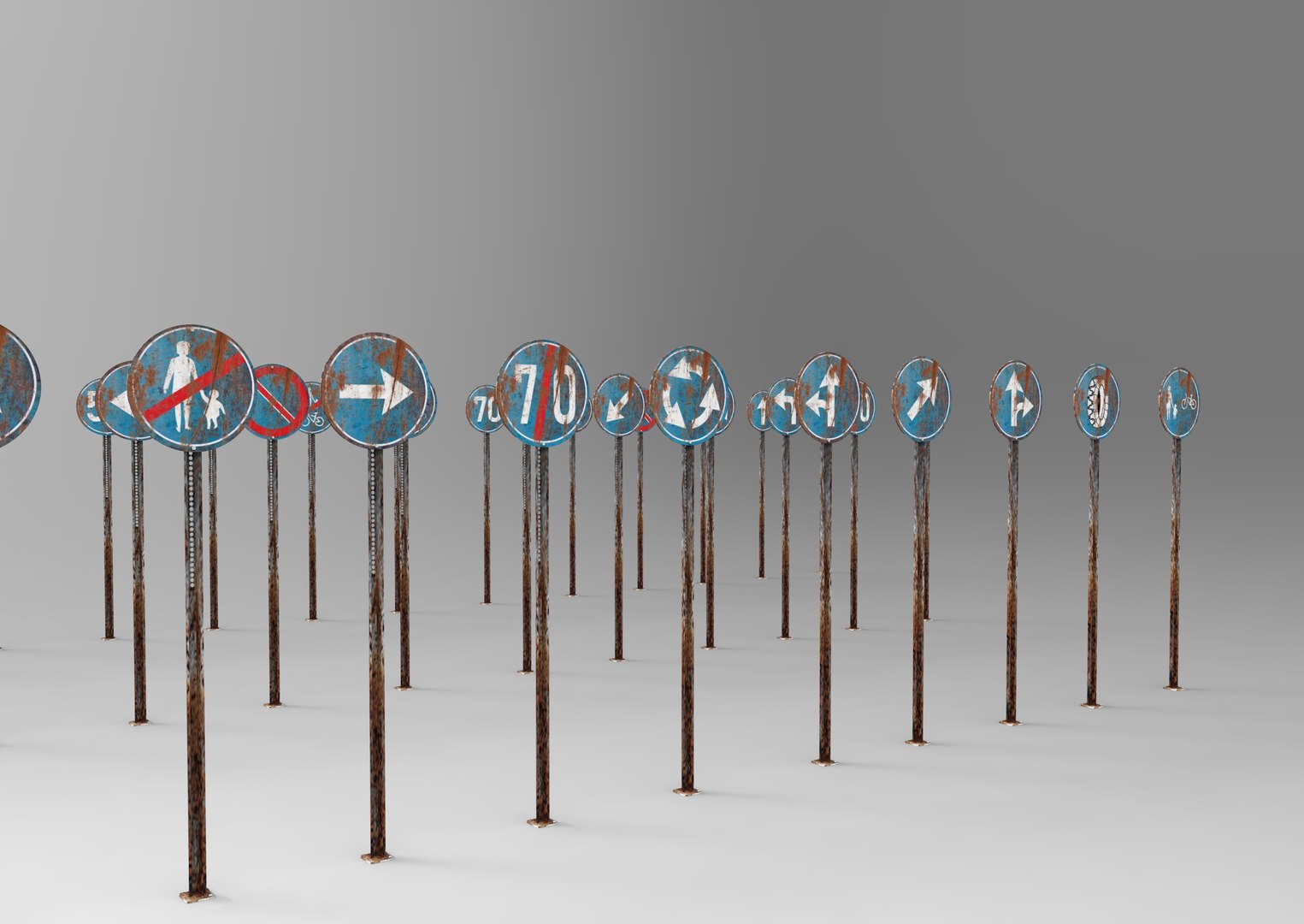 Traffic Signs Blue 32 Pieces Rust 3D Model - TurboSquid 1733507