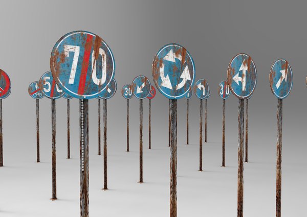 Traffic Signs Blue 32 Pieces Rust 3D model - TurboSquid 1733507