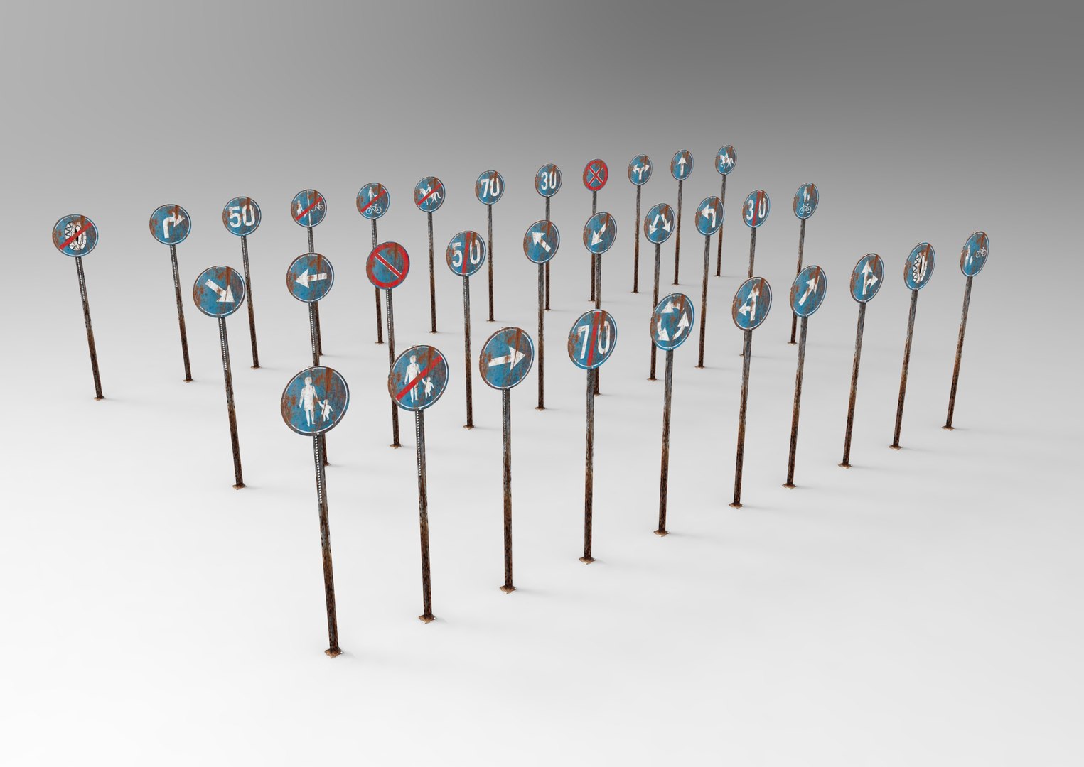 Traffic Signs Blue 32 Pieces Rust 3D Model - TurboSquid 1733507