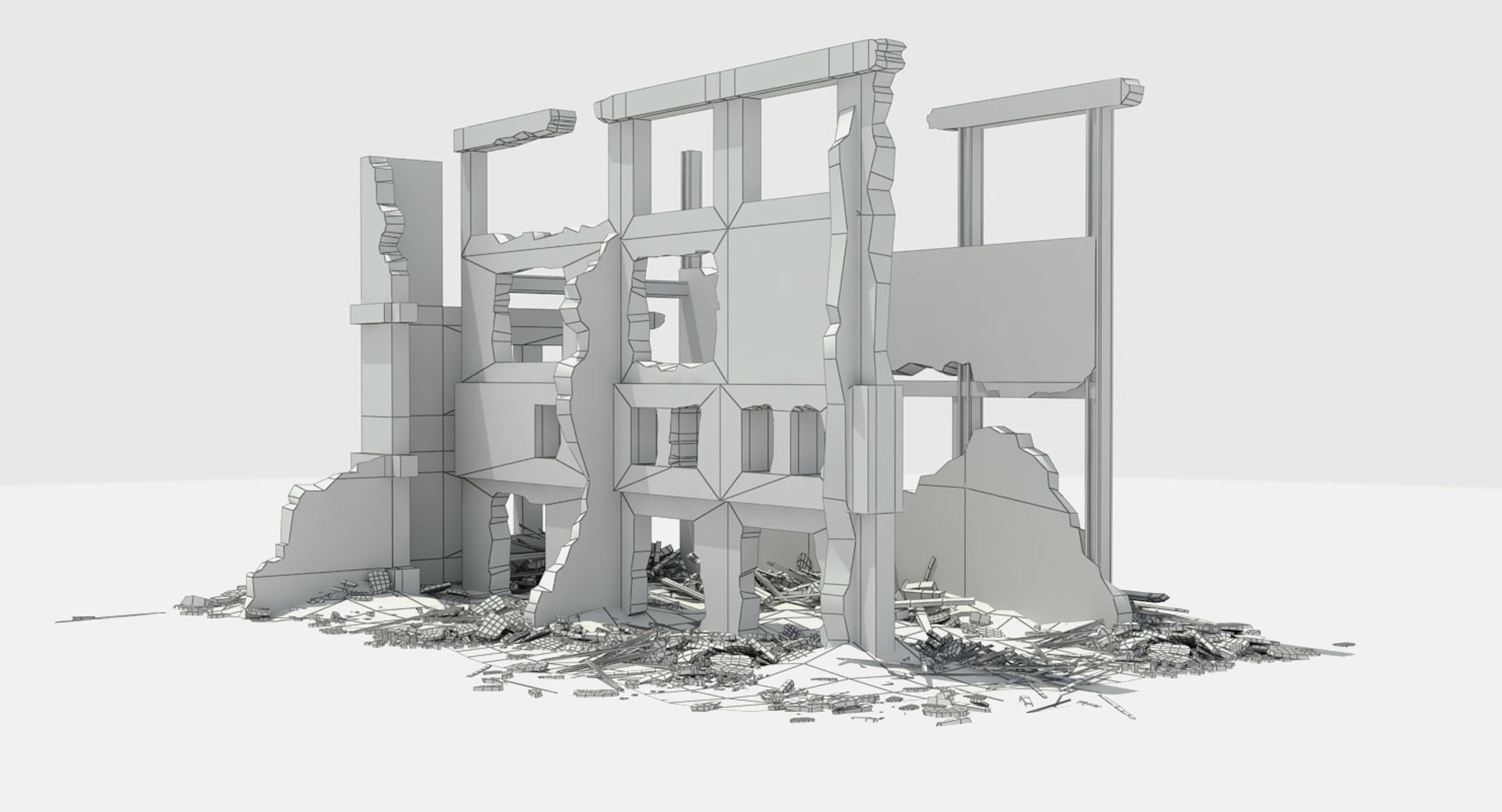 3d Destroyed Ruined Building Model