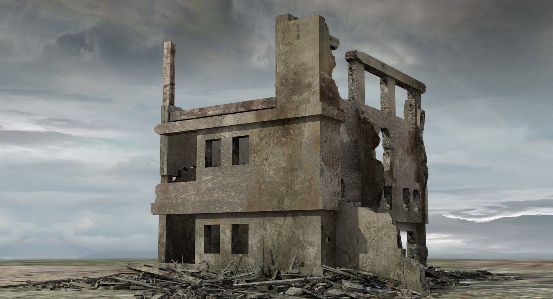 3d Destroyed Ruined Building Model