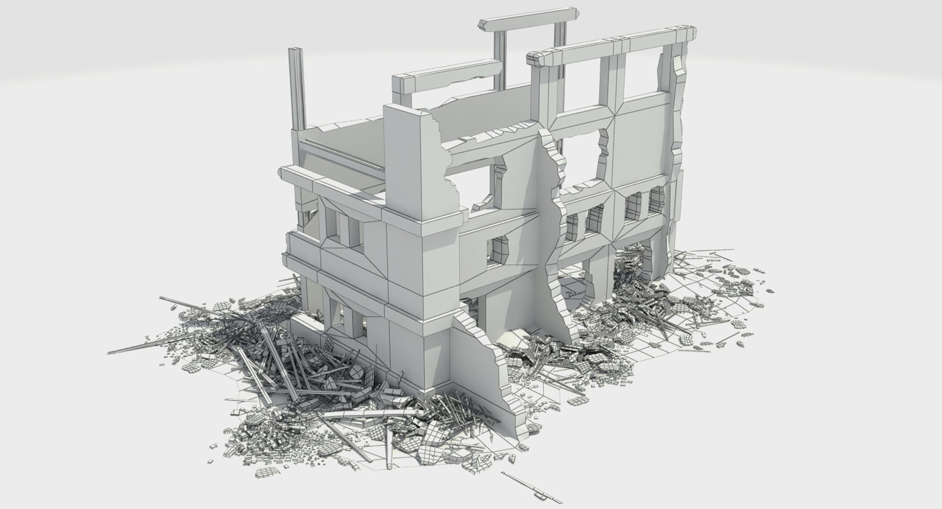 3d Destroyed Ruined Building Model