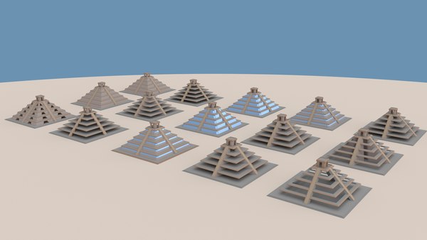 15 different step pyramids 3d model