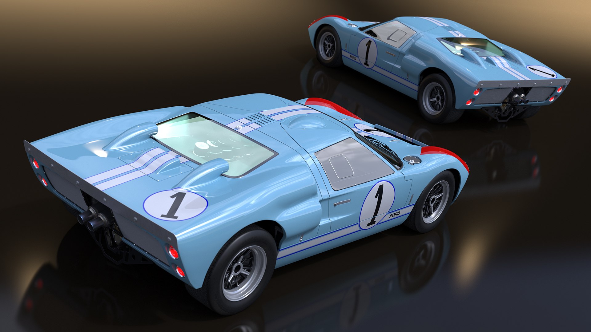 Ford GT40 Racing Car Blue Simplified 3D Model - TurboSquid 2349212