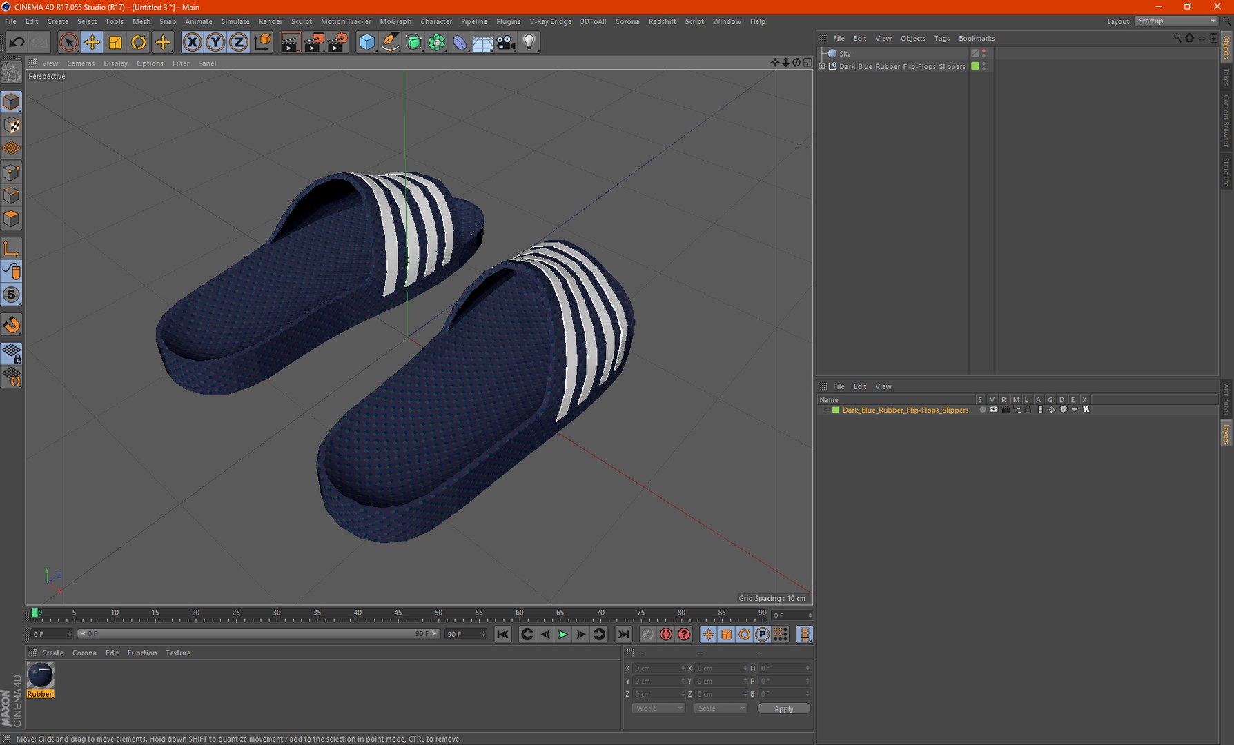 Dark Blue Rubber Flip-Flops Slippers 3D model - TurboSquid 1965722