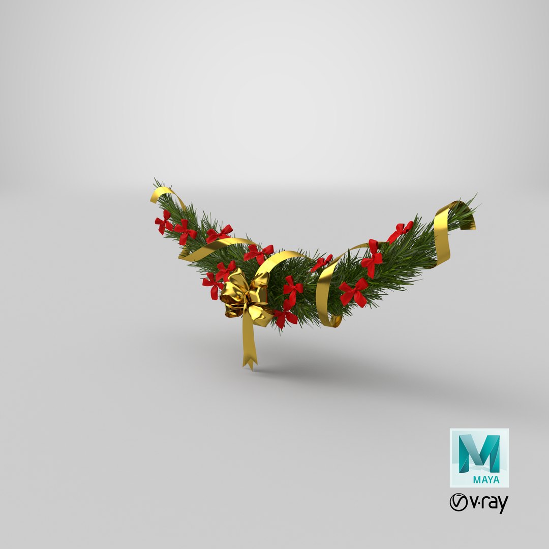 3D model Christmas Garland v 5 with Bows and Ribbon 2 - TurboSquid 1821826