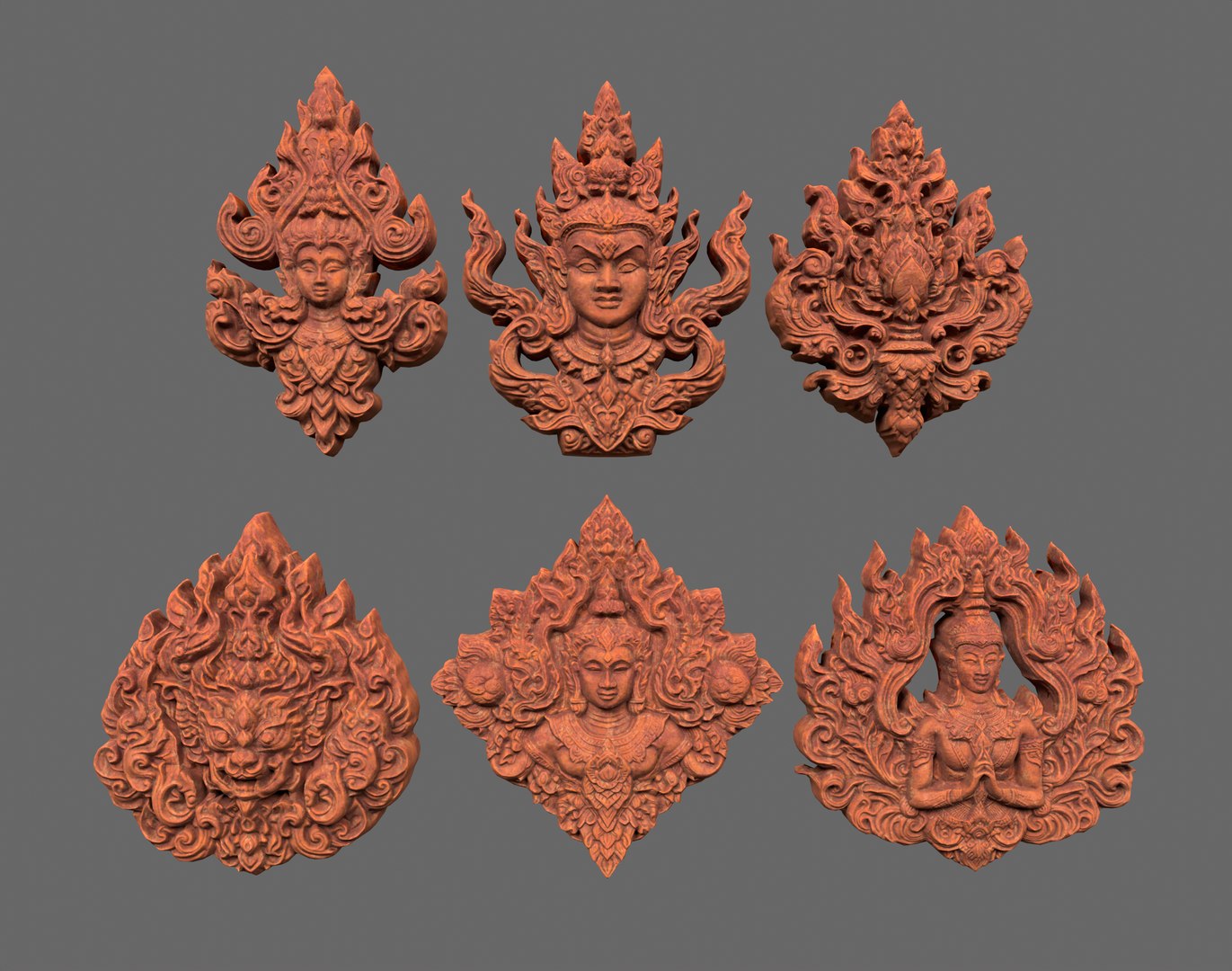 3D Model 6 Low Poly PBR Asia Temple Decor - TurboSquid 2161869