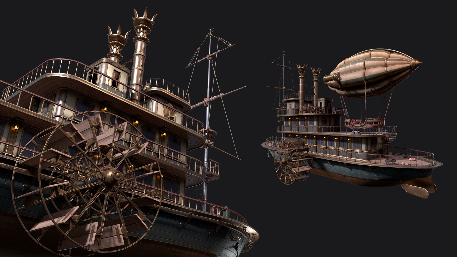 3D Steampunk Passenger Ship Game Ready Kitbash Textured - TurboSquid 2115348
