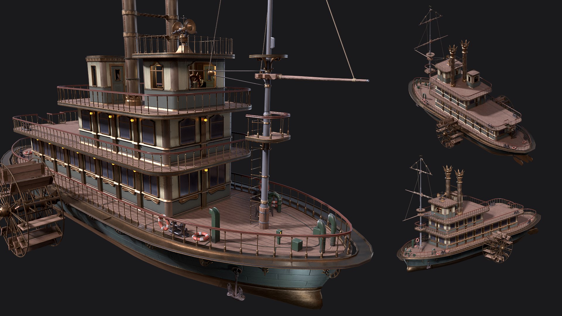 3D Steampunk Passenger Ship Game Ready Kitbash Textured - TurboSquid 2115348