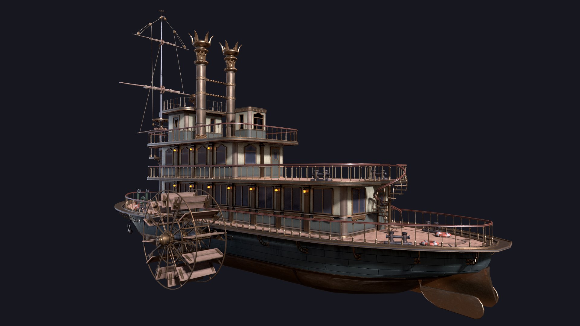 3D Steampunk Passenger Ship Game Ready Kitbash Textured - TurboSquid 2115348