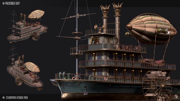 Steampunk Passenger Ship Model Game Ready Kitbash Textured3Dモデル ...