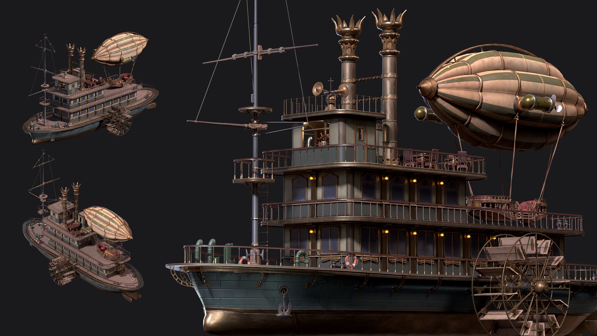 3D Steampunk Passenger Ship Game Ready Kitbash Textured - TurboSquid 2115348